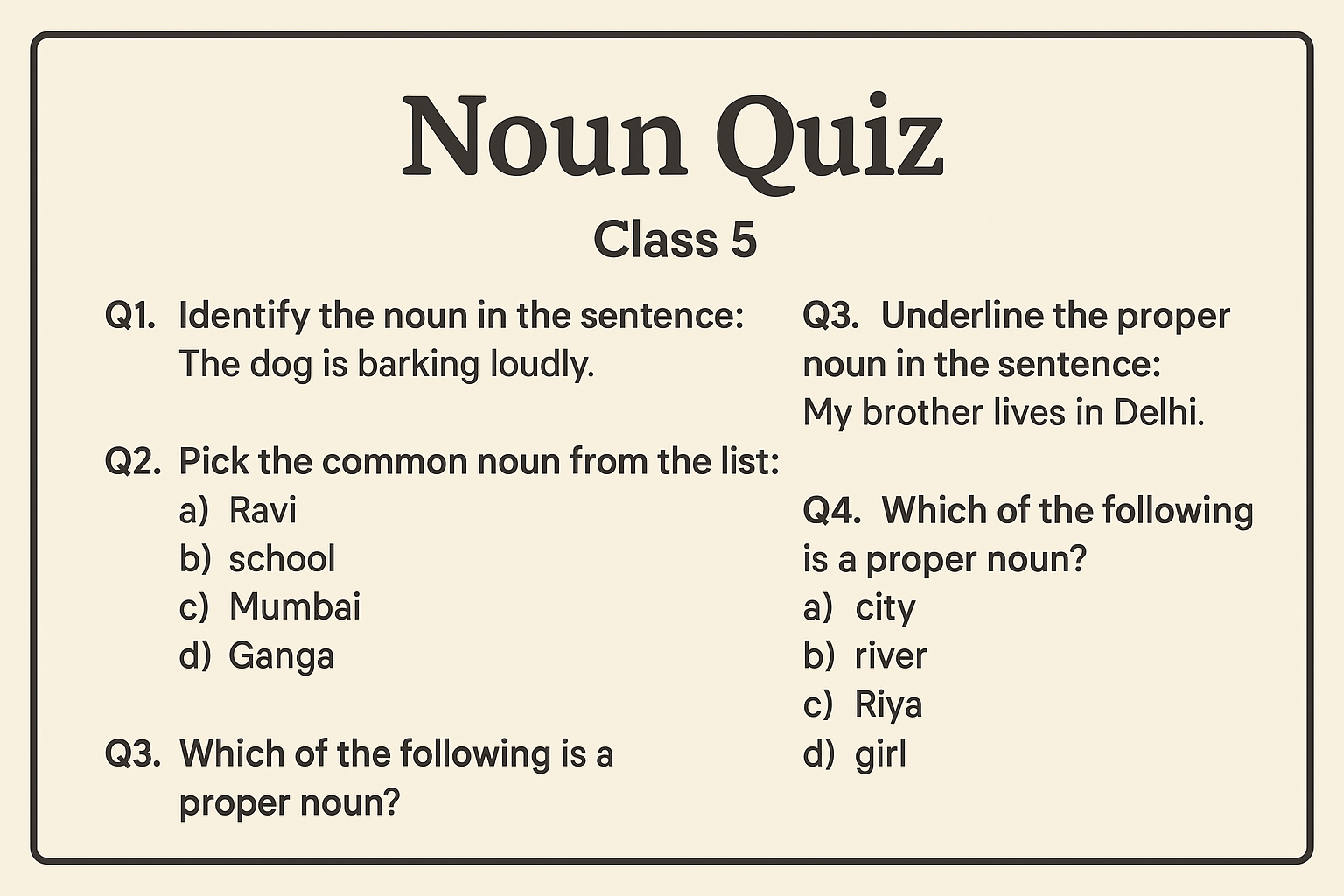 Class 5 - Nouns Quiz - Mighty Classes